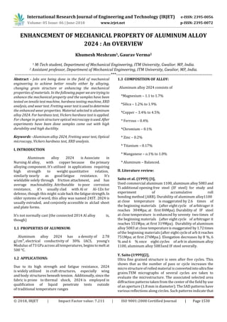 IRJET- Enhancement of Mechanical Property of Aluminum Alloy 2024 : An ...
