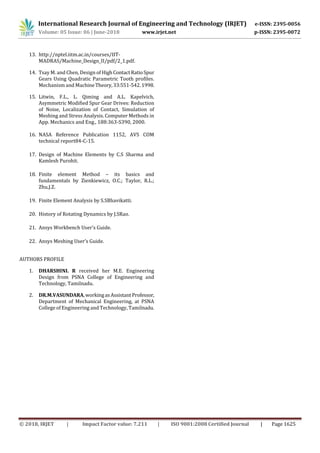 IRJET-Analysis of Load Factors and Modes of Failure on Spur Gear | PDF