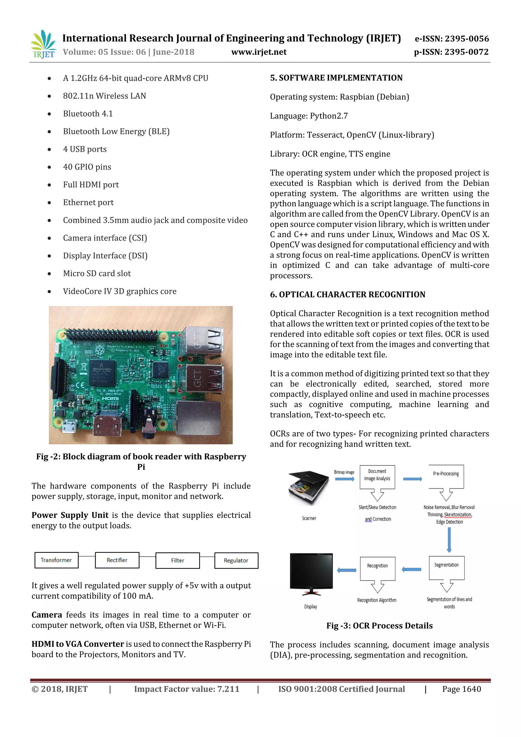 IRJET-Raspberry Pi Based Reader for Blind People | PDF