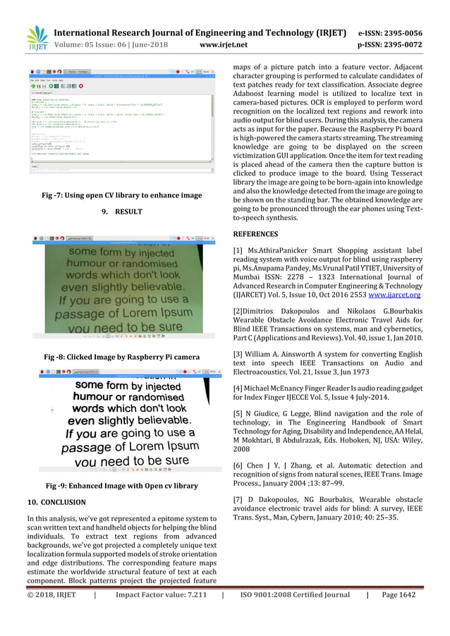 IRJET-Raspberry Pi Based Reader for Blind People | PDF