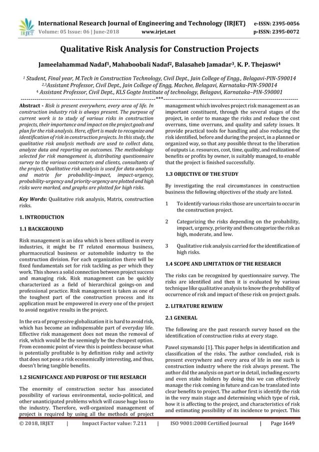 IRJET-Qualitative Risk Analysis for Construction Projects | PDF
