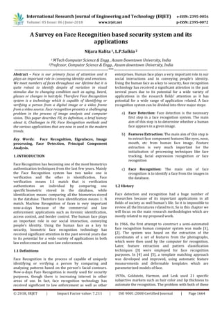 IRJET-A Survey on Face Recognition based Security System and its Applications | PDF