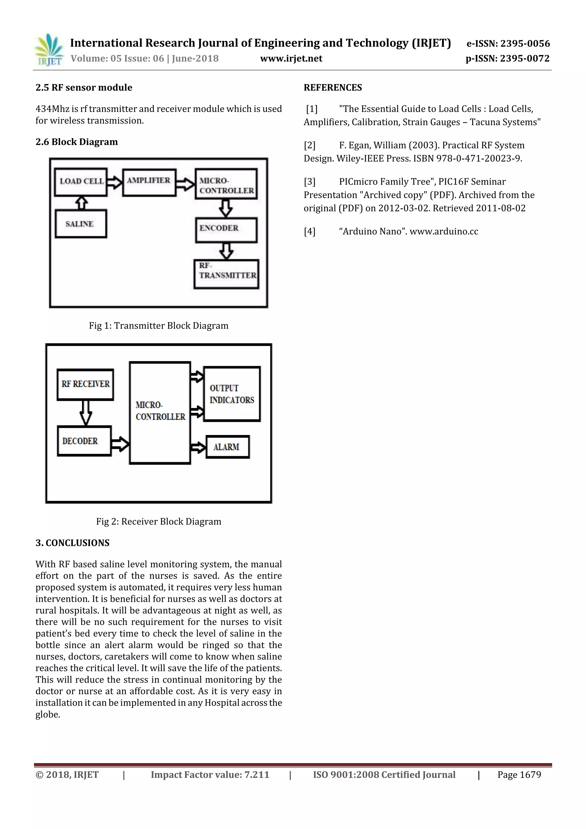 IRJET-Smart Saline Monitoring System using Load Cell and RF Sensor | PDF