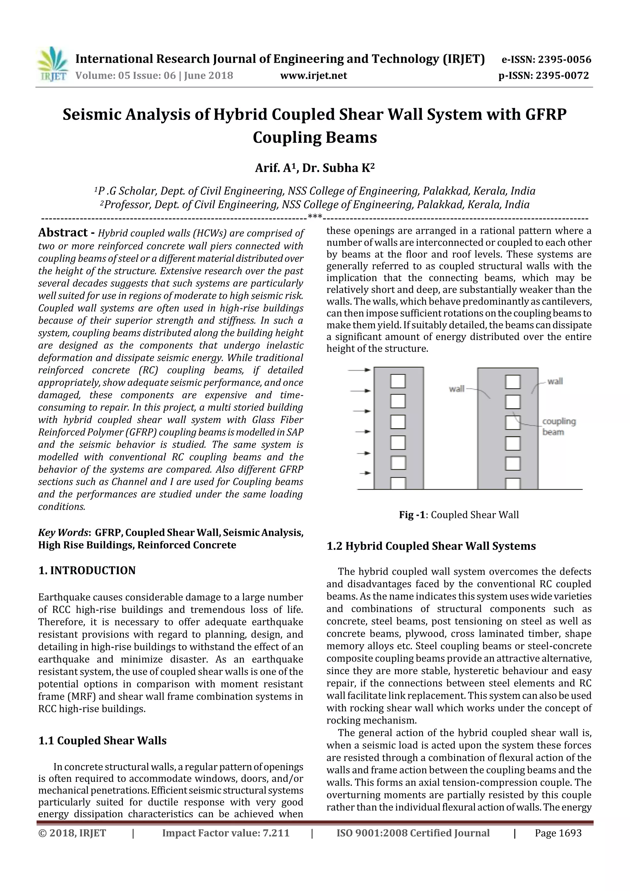 IRJET-Seismic Analysis of Hybrid Coupled Shear Wall System with GFRP Coupling Beams | PDF