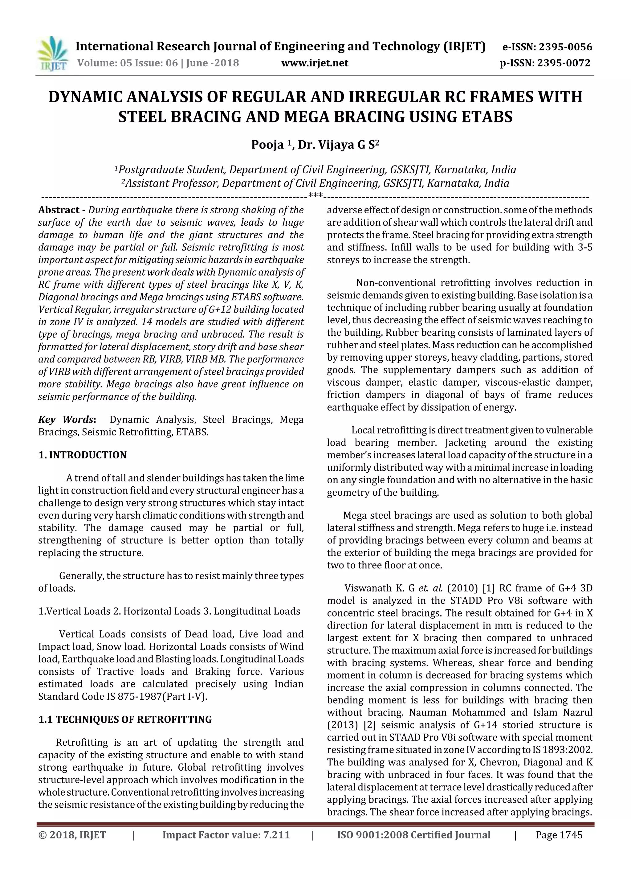 IRJET-Dynamic Analysis of Regular and Irregular RC Frames with Steel Bracing and Mega Bracing ...
