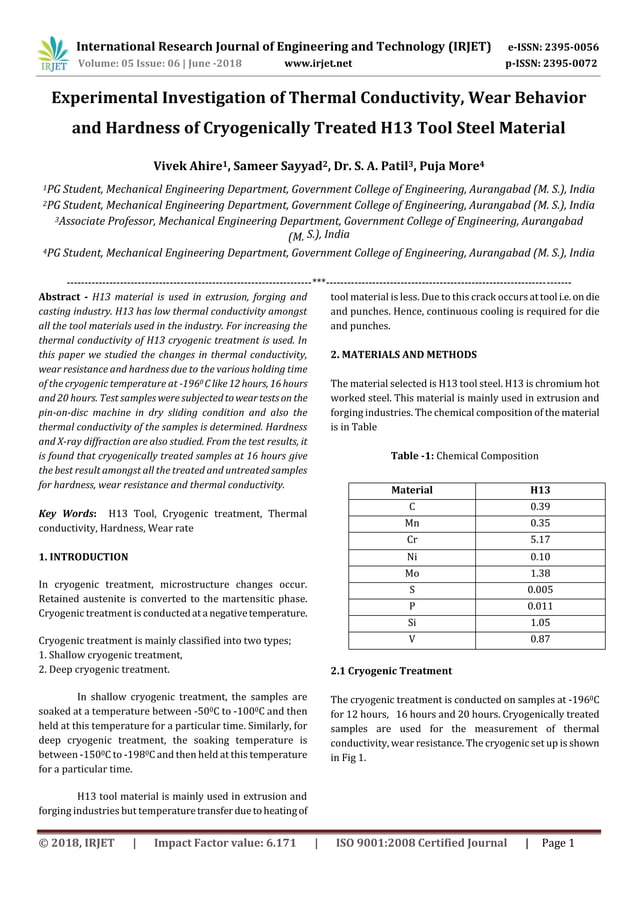 IRJET-Experimental Investigation of Thermal Conductivity, Wear Behavior and Hardness of ...
