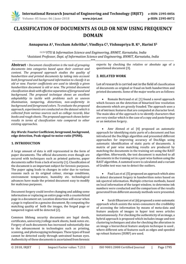 IRJET-Classification of Documents as Old or New using Frequency Domain | PDF