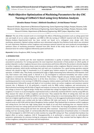 IRJET-Multi-Objective Optimization of Machining Parameters for Dry CNC Turning of 16mncr5 Steel ...