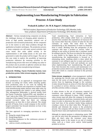 IRJET- Implementing Lean Manufacturing Principle in Fabrication Process- A Case Study | PDF