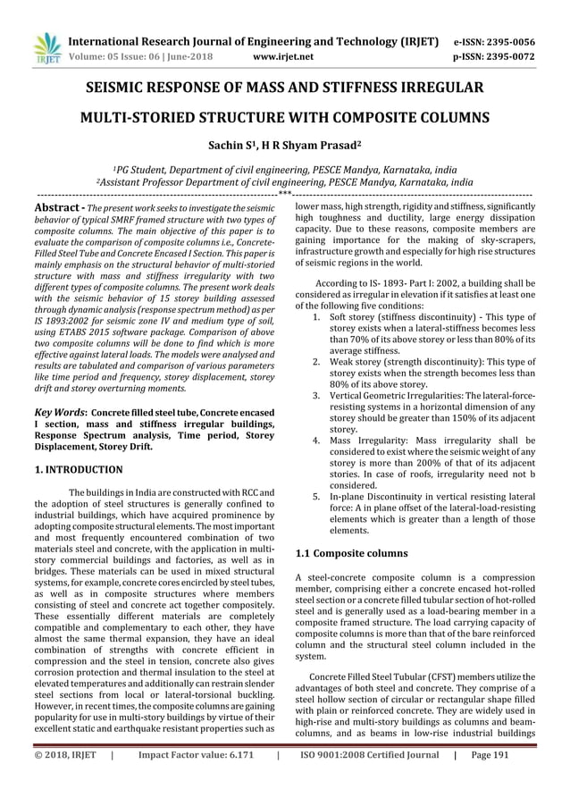 IRJET- Seismic Response of Mass and Stiffness Irregular Multi-Storied Structure with Composite ...