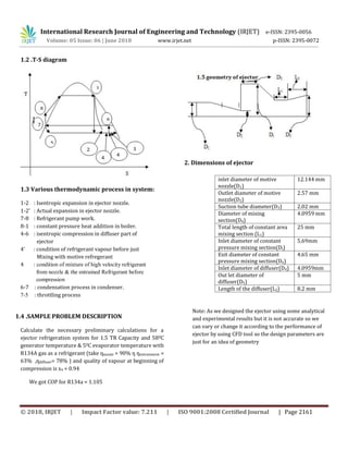 IRJET- Design and Analysis of Ejector Refrigeration System using R-134a Refrigerant | PDF