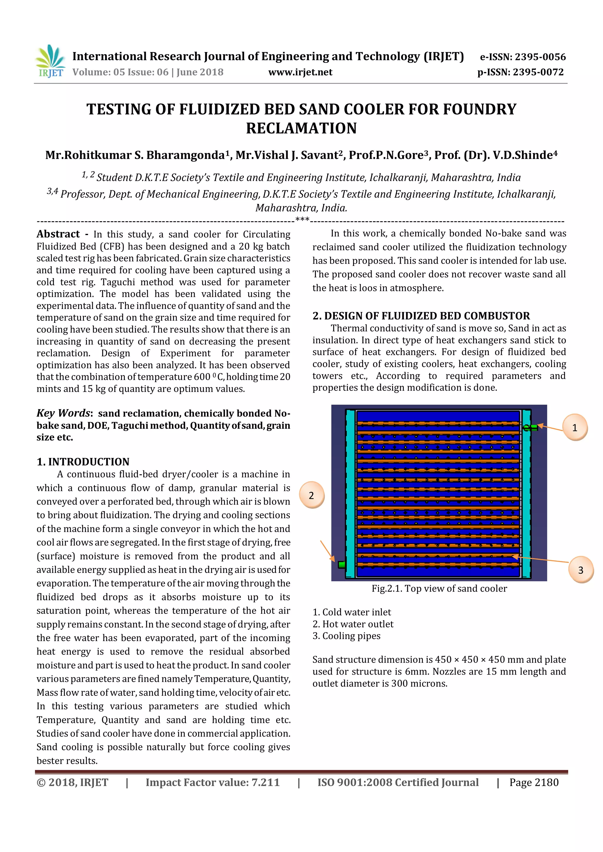 IRJET-Testing of Fluidized Bed Sand Cooler for Foundry Reclamation | PDF