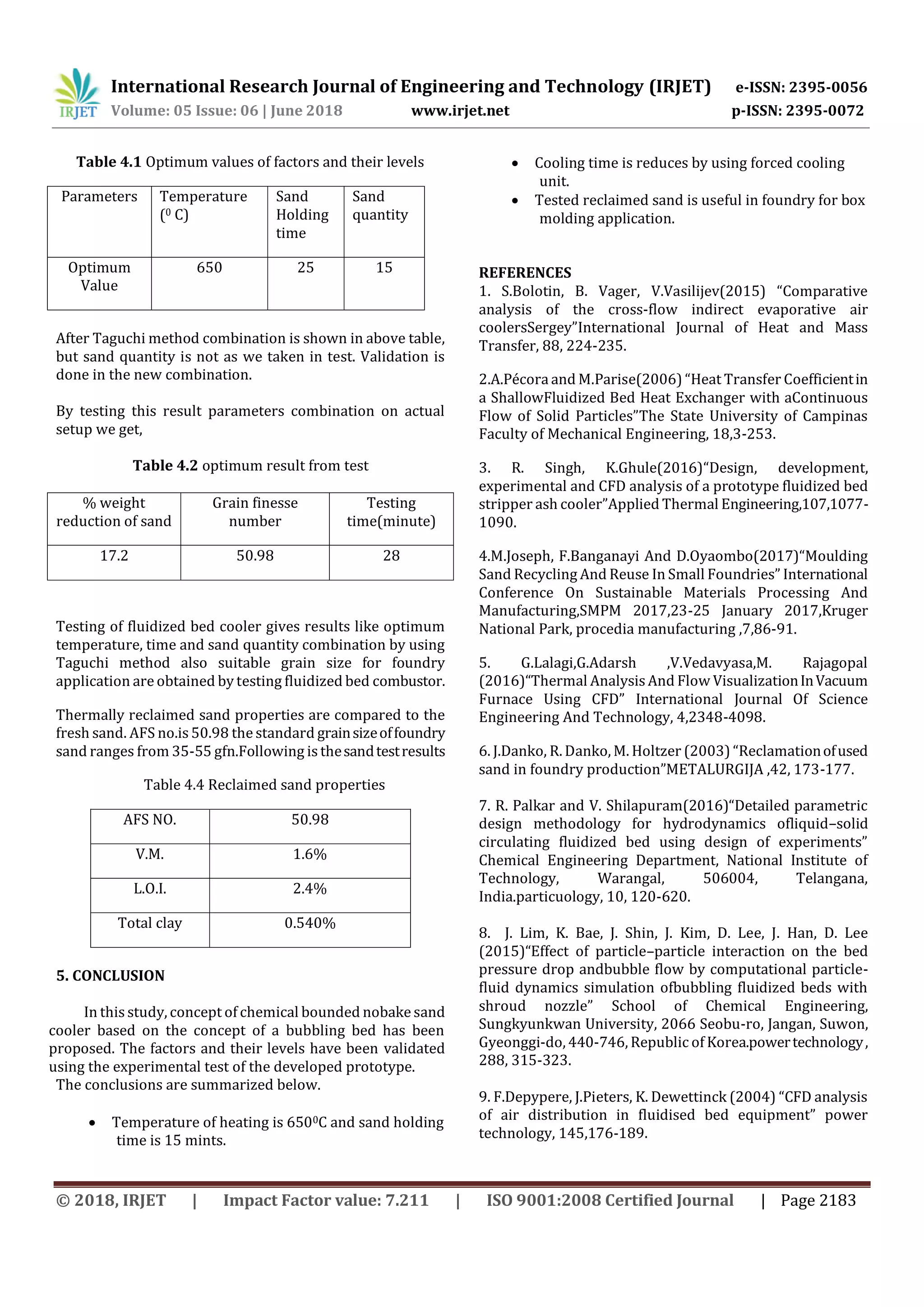 IRJET-Testing of Fluidized Bed Sand Cooler for Foundry Reclamation | PDF