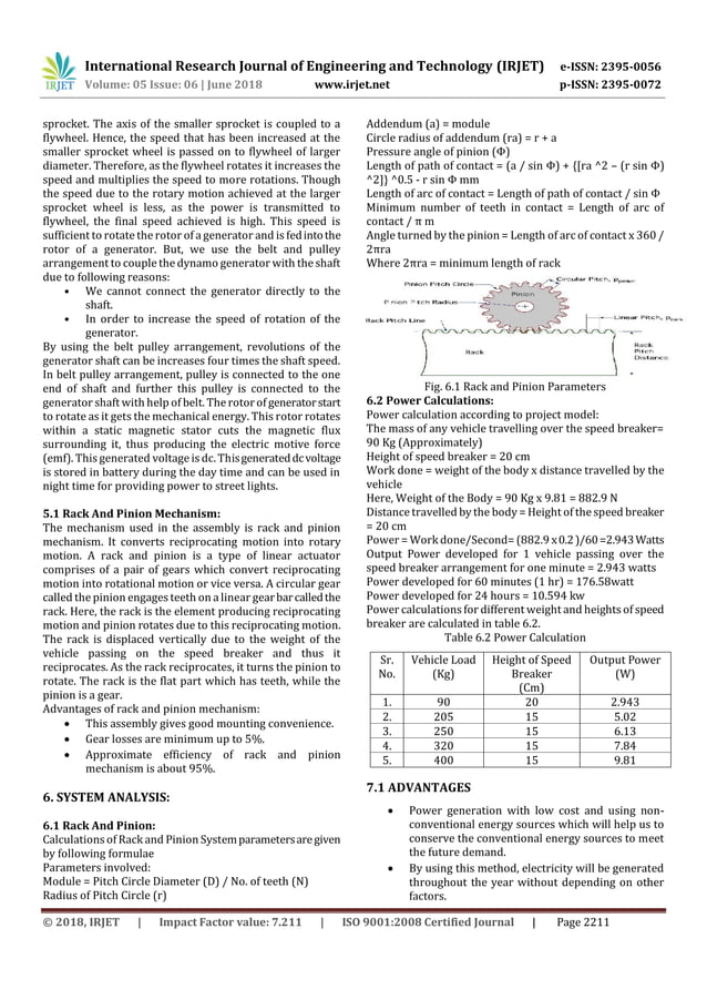 IRJET- Design of Hardware Model for Electricity Generation by Speed Breaker through Rack and ...
