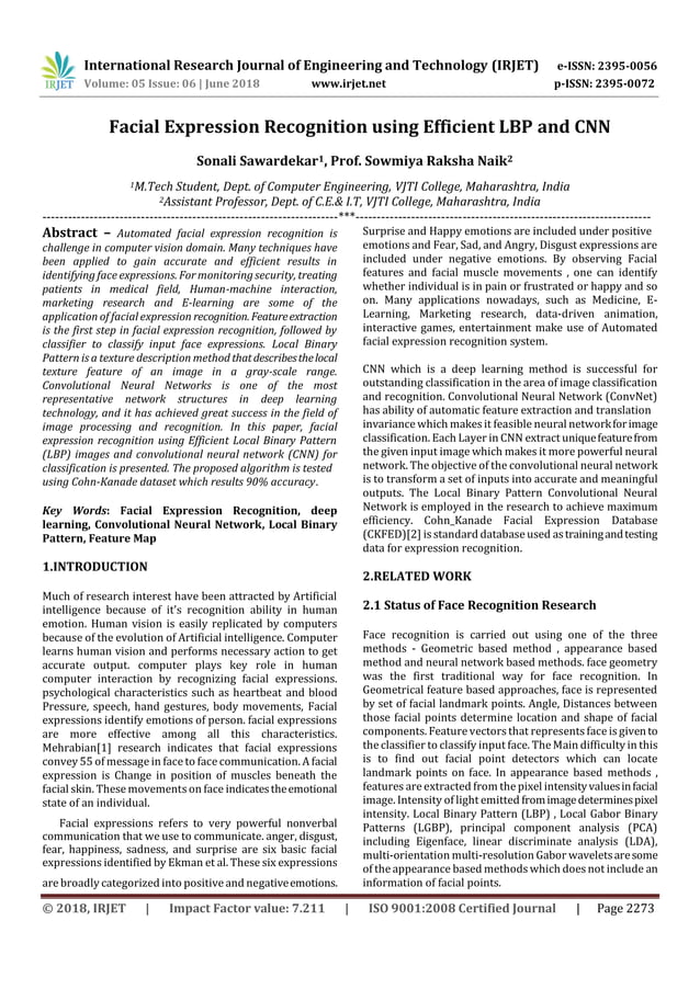 IRJET-Facial Expression Recognition using Efficient LBP and CNN | PDF