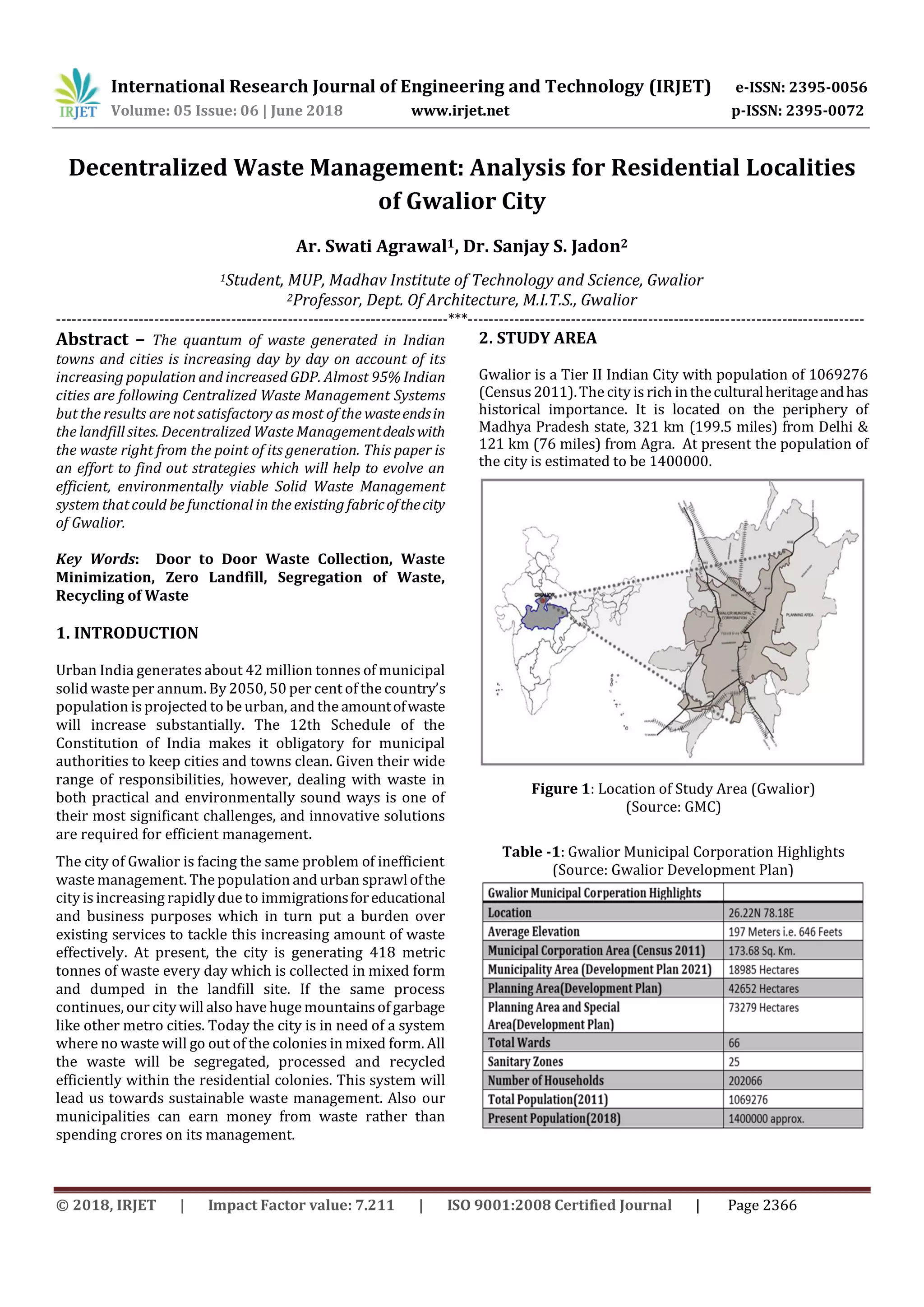 IRJET-Decentralized Waste Management: Analysis for Residential ...