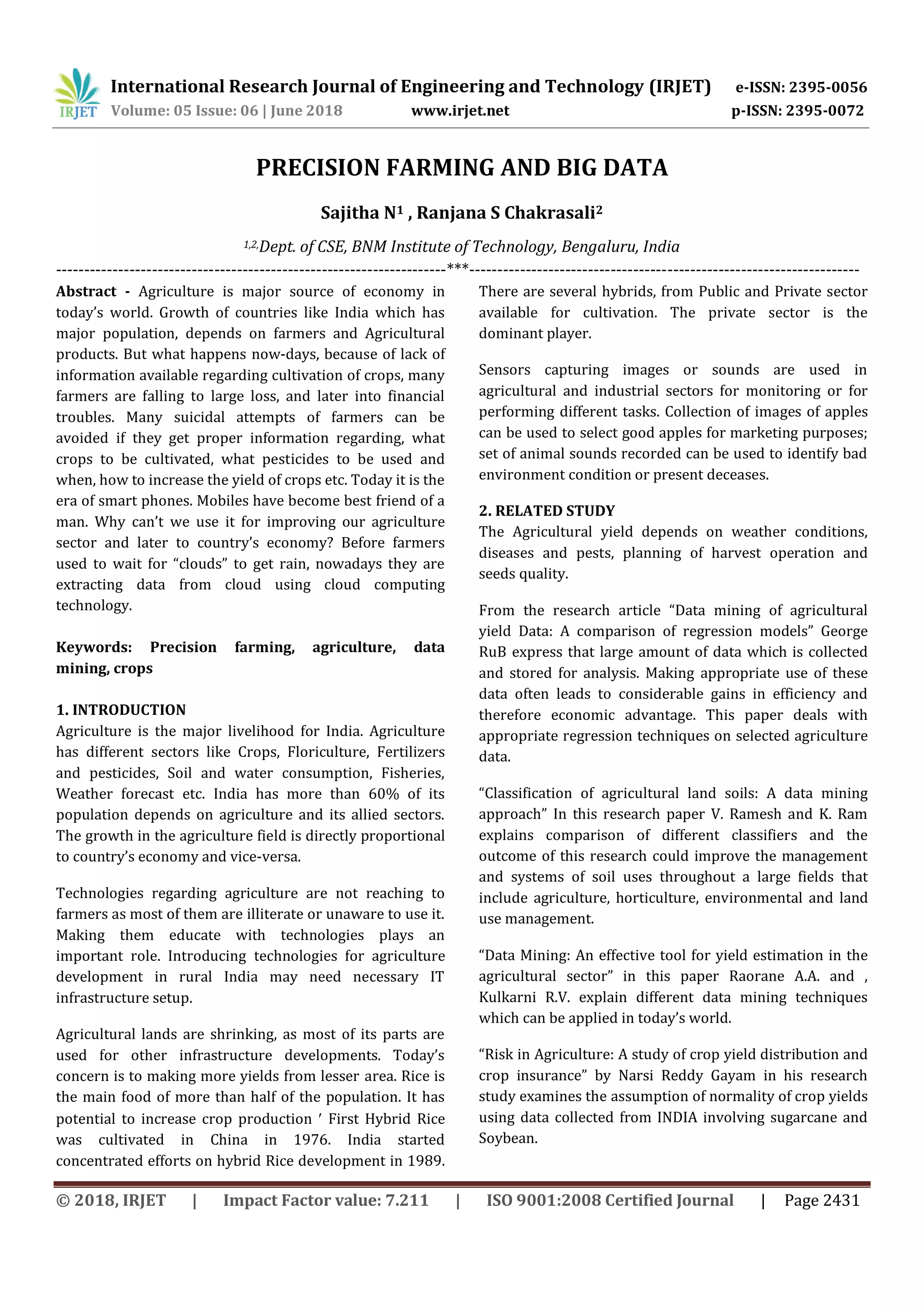 IRJET-Precision Farming and Big Data | PDF