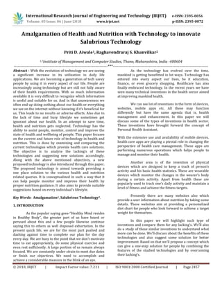IRJET- Amalgamation of Health and Nutrition with Technology to Innovate Salubrious Technology | PDF