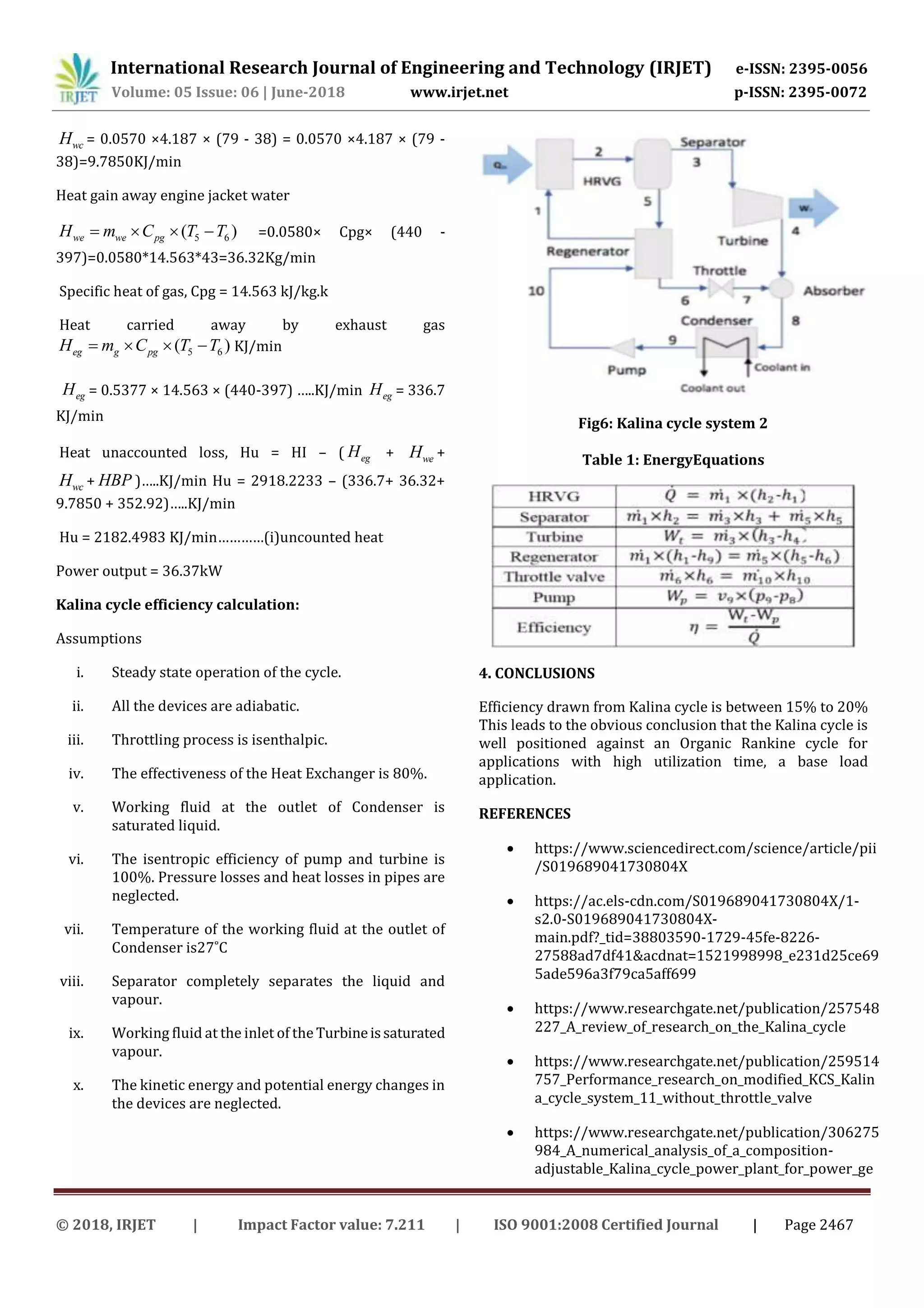 IRJET-Design and Analysis of Kalina Cycle for Waste Heat Recovery from ...