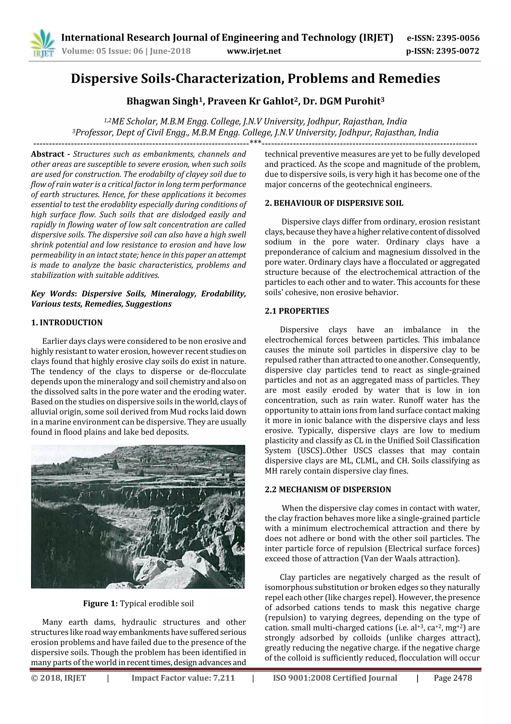 IRJET- Dispersive Soils-Characterization, Problems and Remedies | PDF
