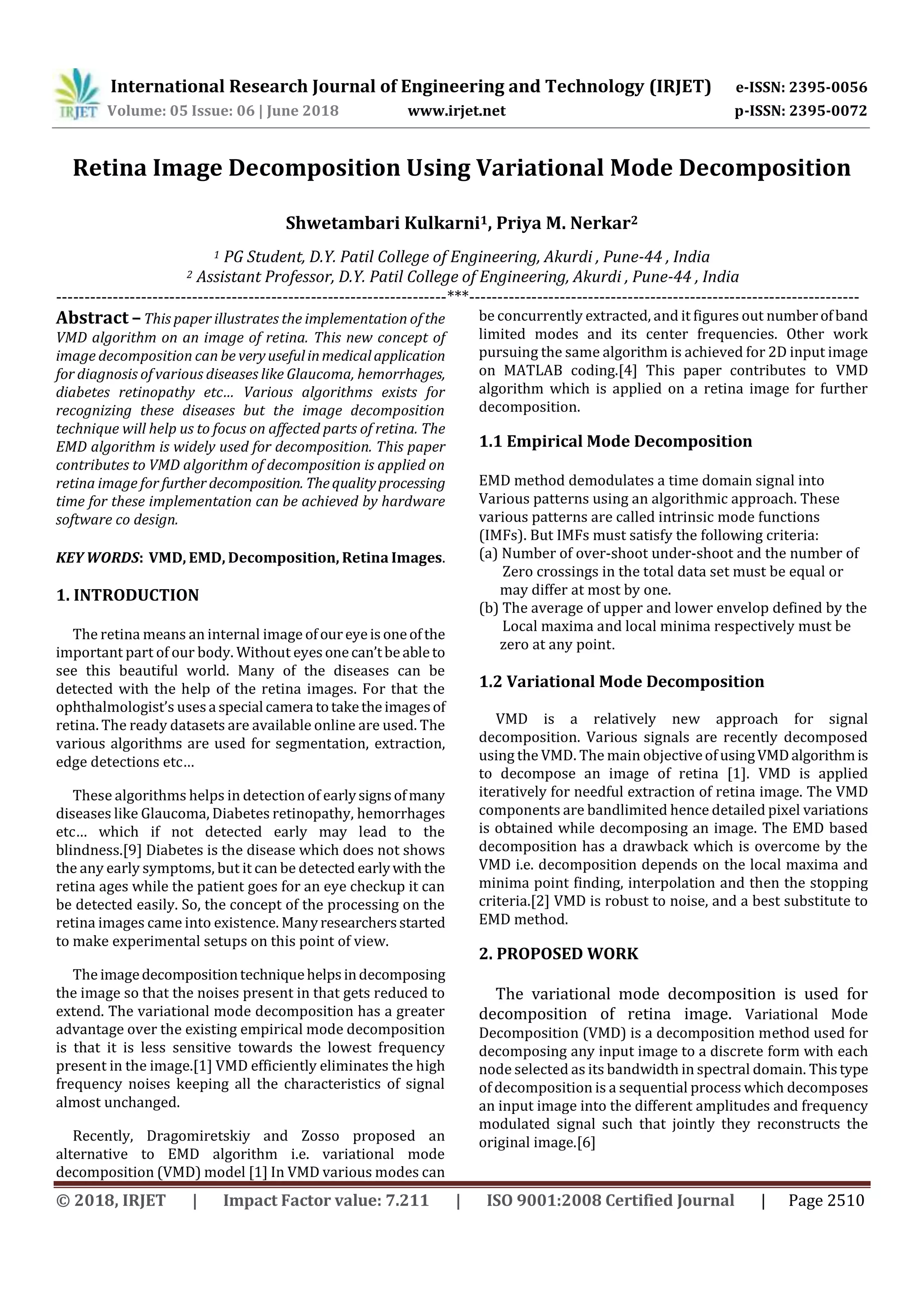 IRJET-Retina Image Decomposition using Variational Mode Decomposition | PDF