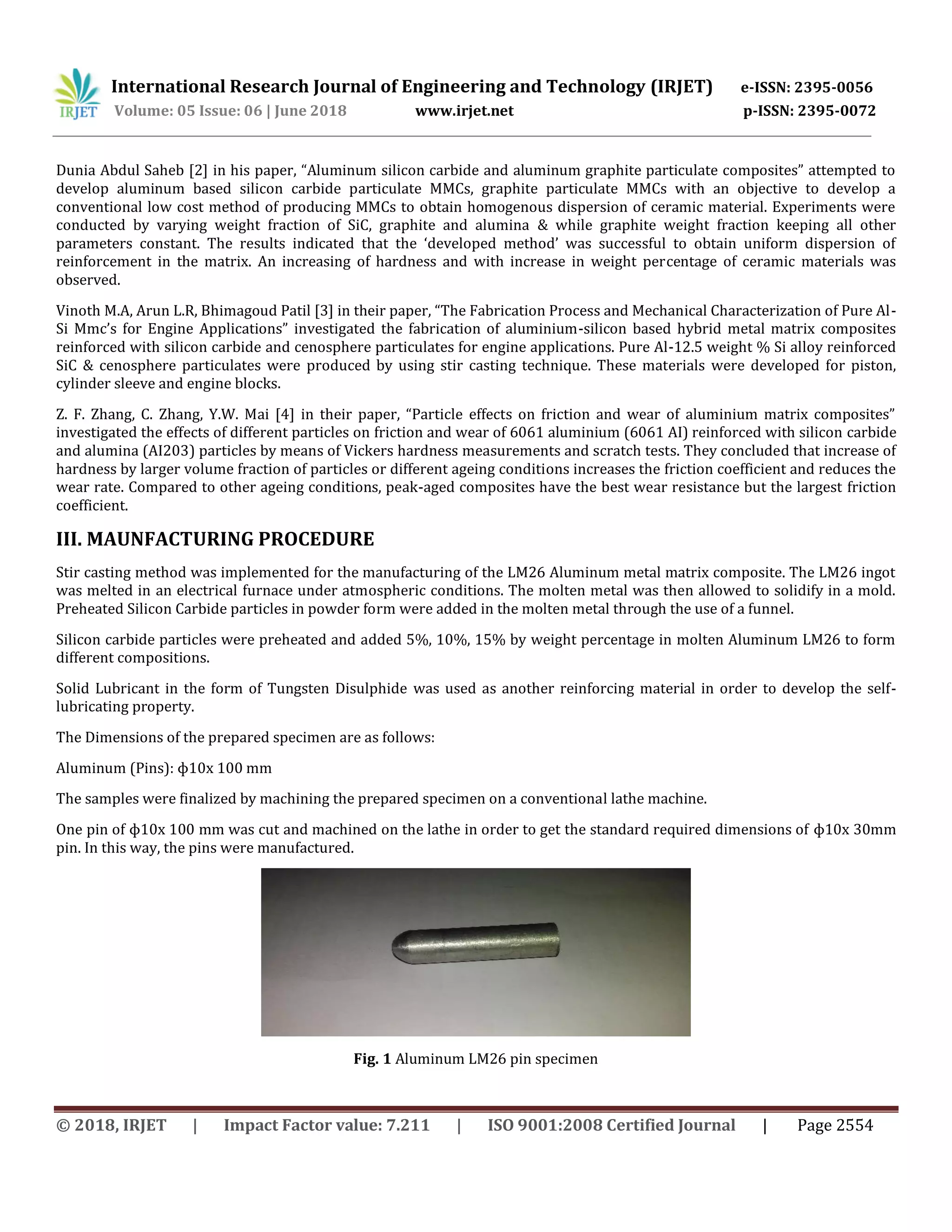 IRJET- Tribological Evaluation of LM26 Aluminum Metal Matrix Composites ...