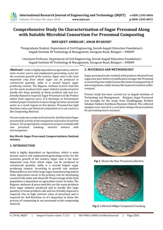IRJET-Comprehensive Study on Characterization of Sugar Pressmud along ...