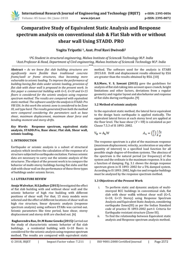 IRJET-Comparative Study of Equivalent Static Analysis and Response Spectrum Analysis on ...
