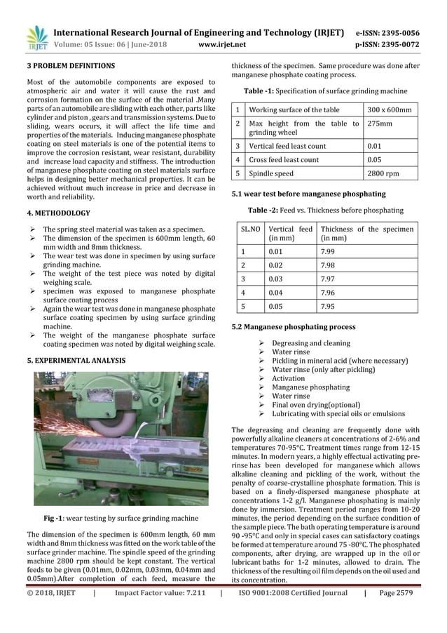 IRJET-Experimental analysis of Manganese Phosphating on Steel Materials ...