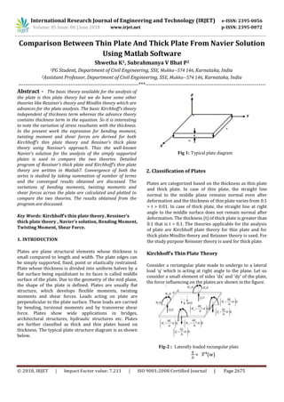 IRJET- Comparison Between Thin Plate and Thick Plate from Navier Solution using Matlab Software ...