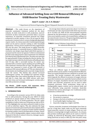 IRJET-Influence of Advanced Settling Zone on COD Removal Efficiency of UASB Reactor Treating ...