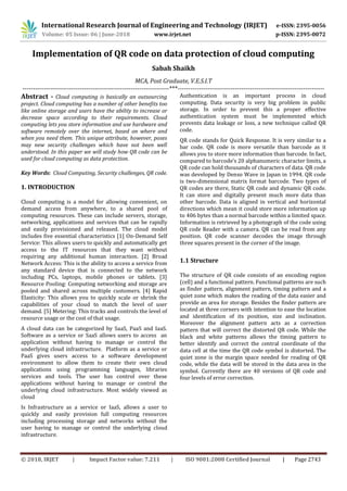 IRJET-Implementation of QR Code on Data Protection of Cloud Computing | PDF