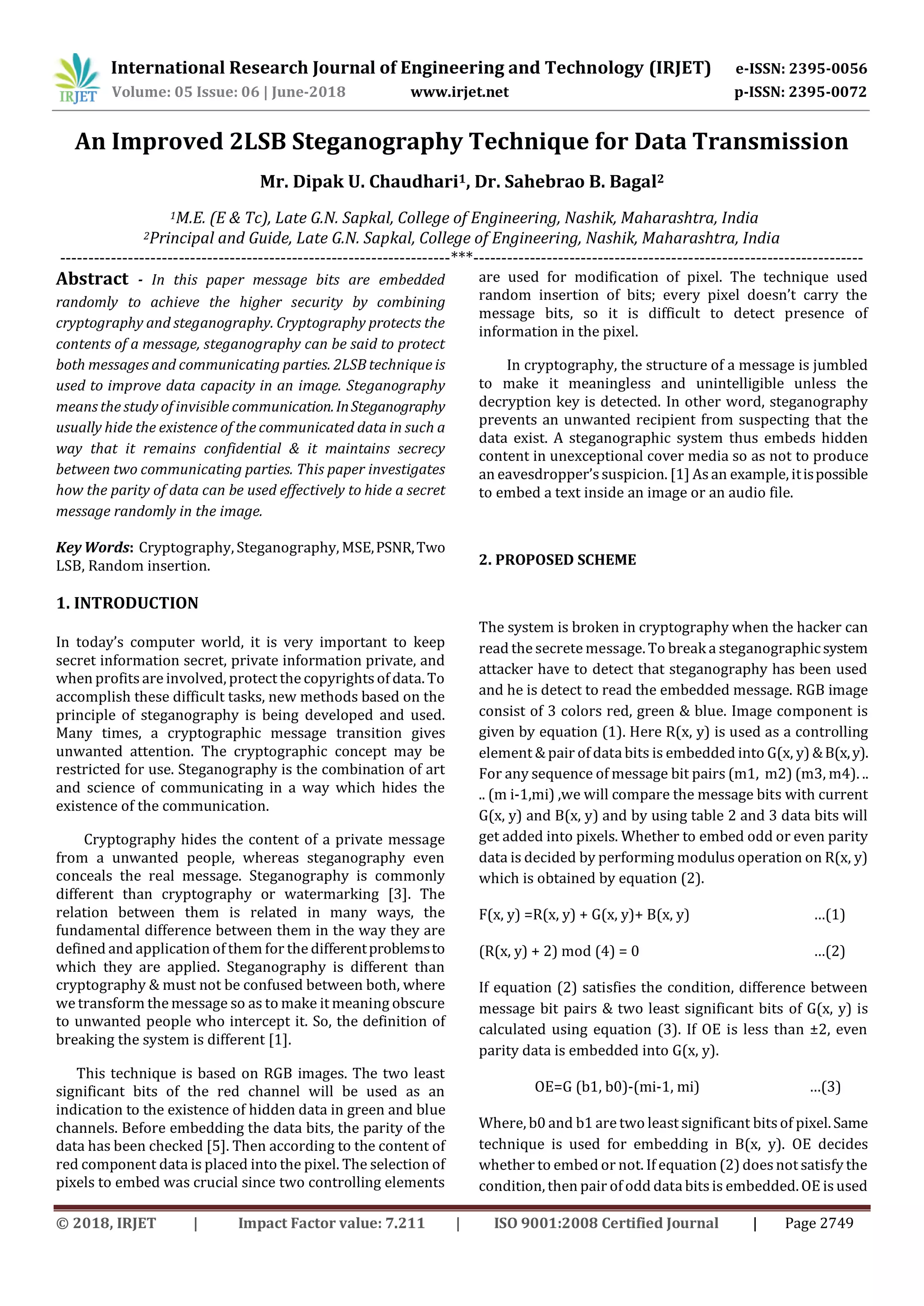 IRJET- An Improved 2LSB Steganography Technique for Data Transmission | PDF | Programming ...