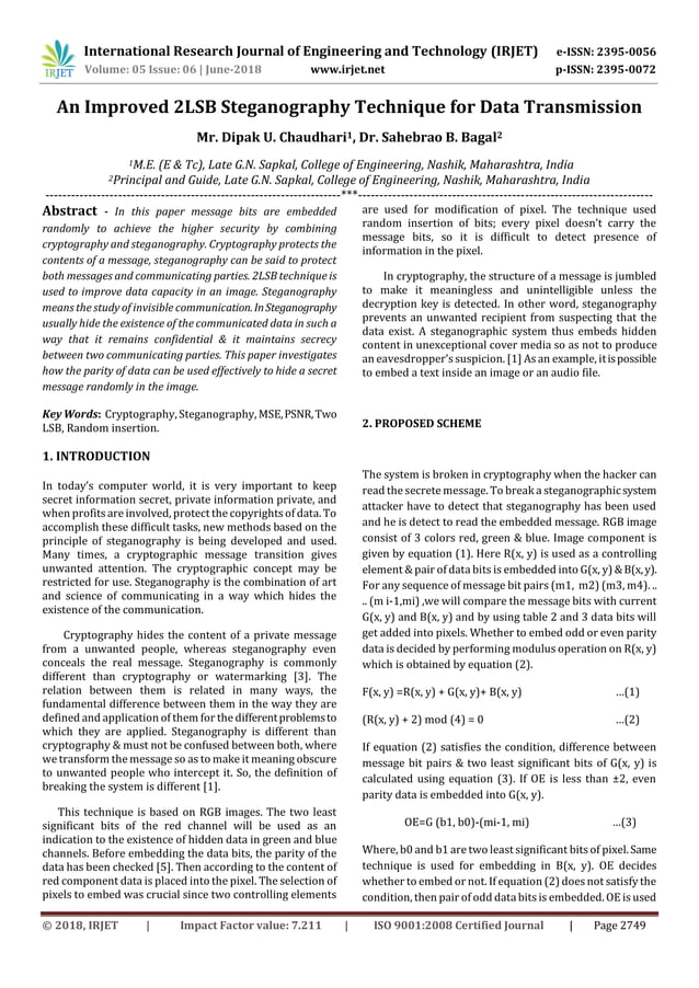 IRJET- An Improved 2LSB Steganography Technique for Data Transmission | PDF | Programming ...