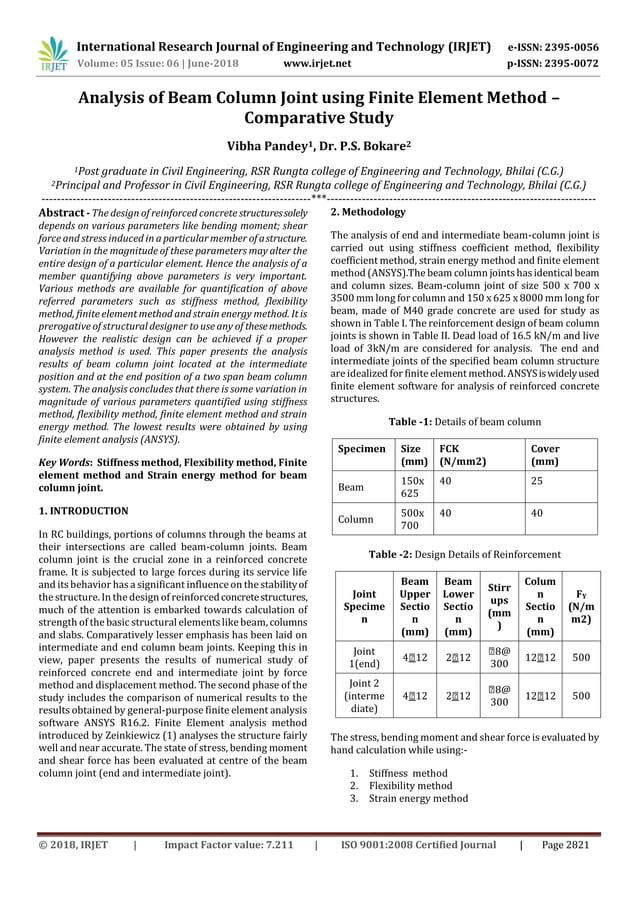 IRJET-Analysis of Beam Column Joint using Finite Element Method – Comparative Study | PDF