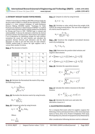 IRJET-An Entropy-Weight Based TOPSIS Approach for Supplier Selection | PDF