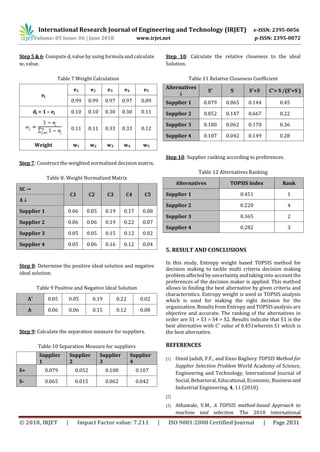 IRJET-An Entropy-Weight Based TOPSIS Approach for Supplier Selection | PDF