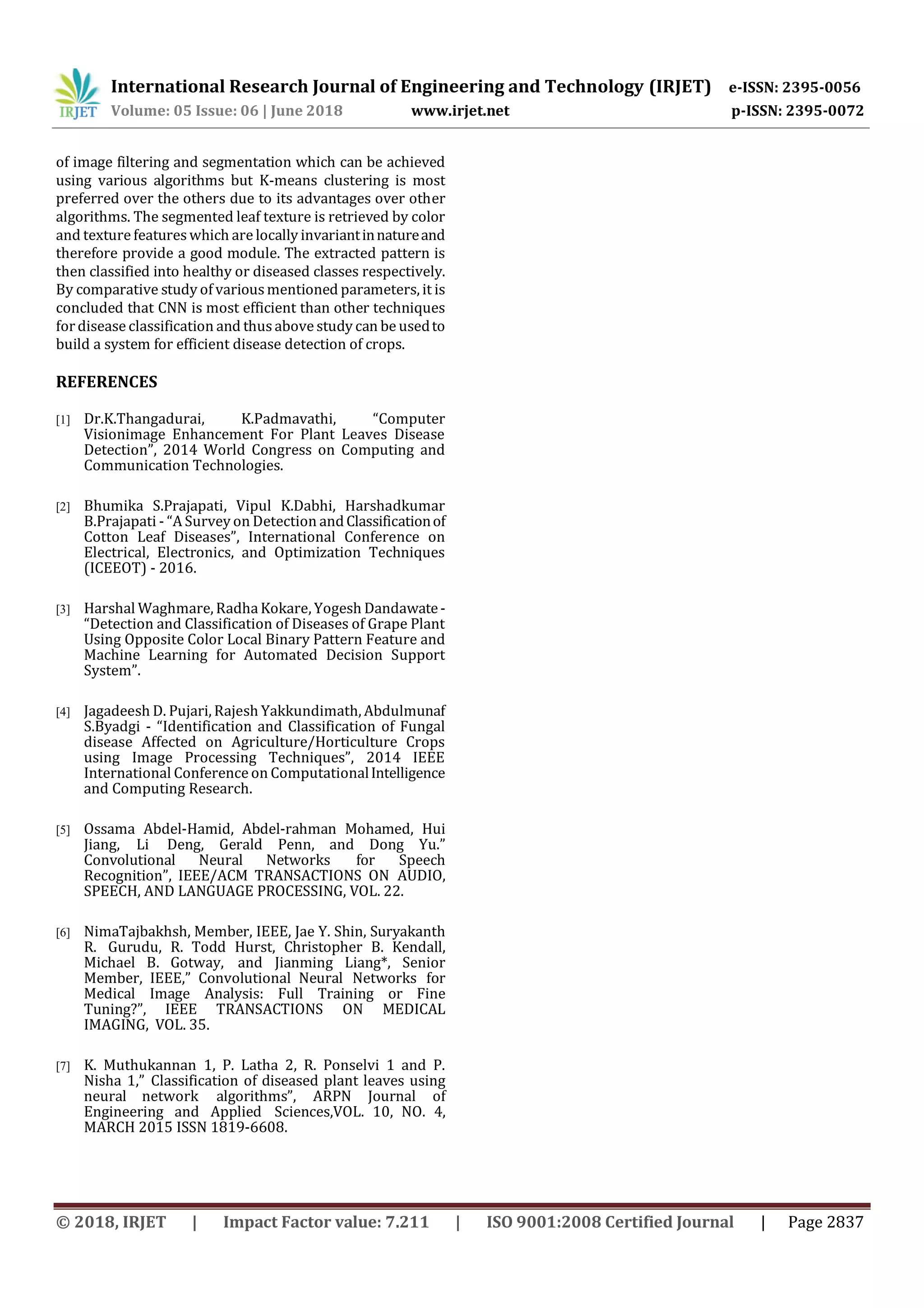 IRJET- Comparative Study of Artificial Neural Networks and Convolutional Neural Network for Crop ...