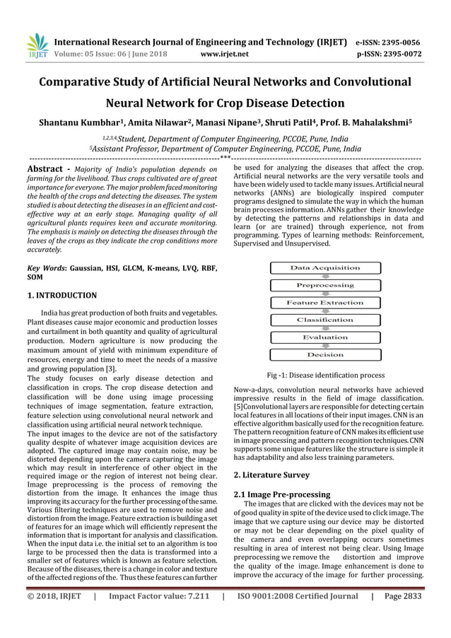 IRJET- Comparative Study of Artificial Neural Networks and Convolutional Neural Network for Crop ...
