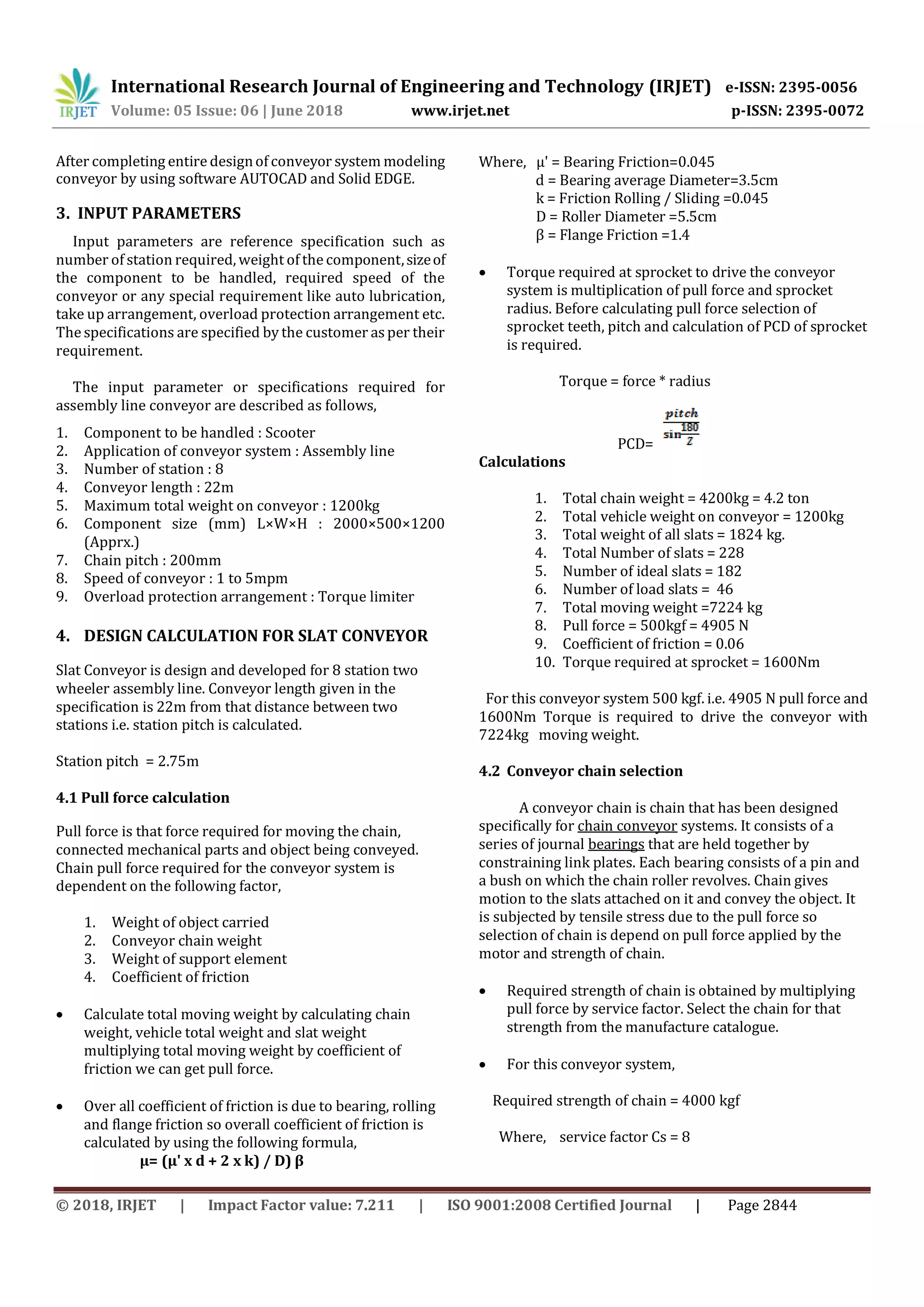 IRJET- Design and Modeling of Slat Conveyor for Two Wheeler Assembly Line | PDF
