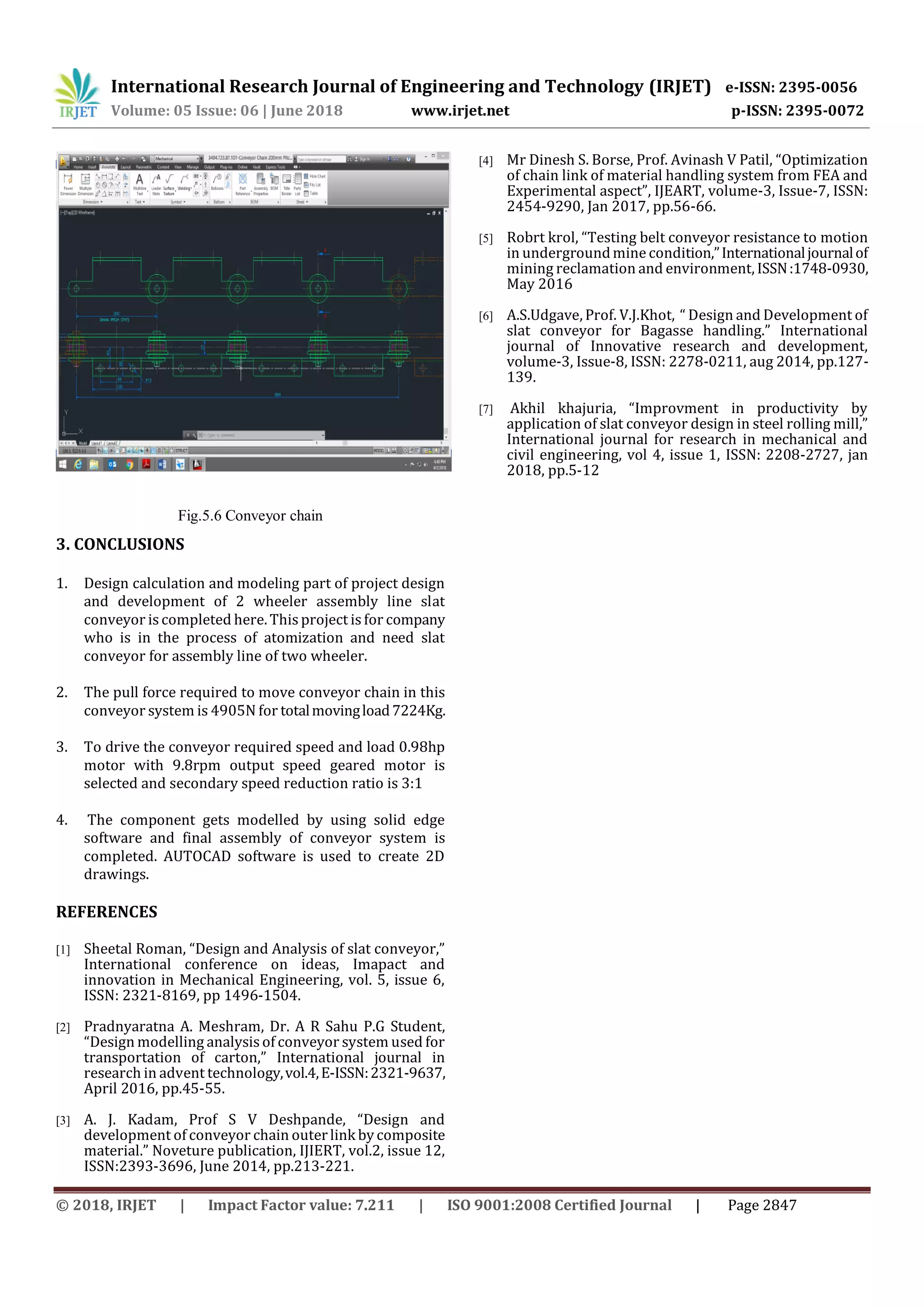 IRJET- Design and Modeling of Slat Conveyor for Two Wheeler Assembly ...