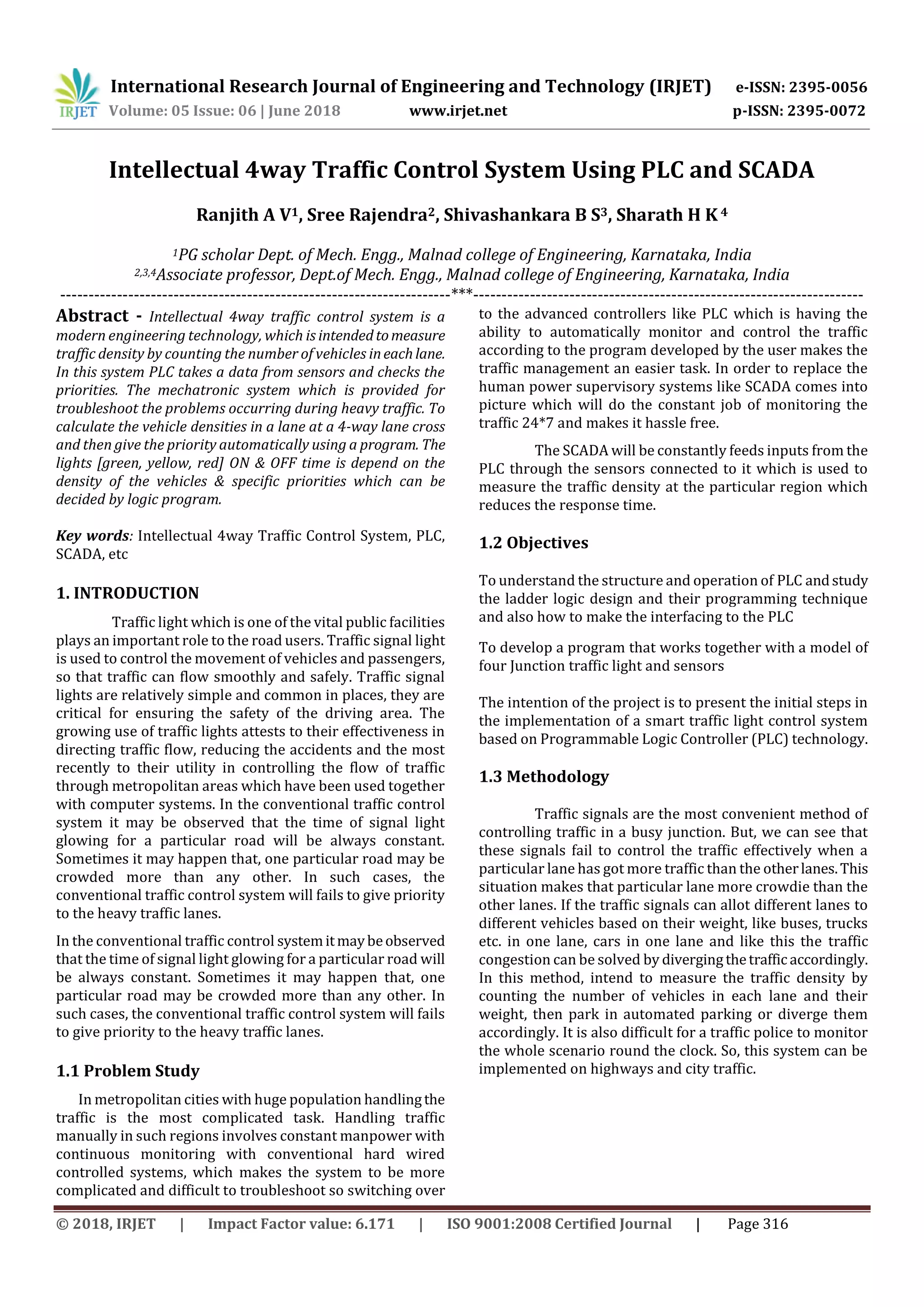 IRJET-Intellectual 4way Traffic Control System using PLC and SCADA | PDF