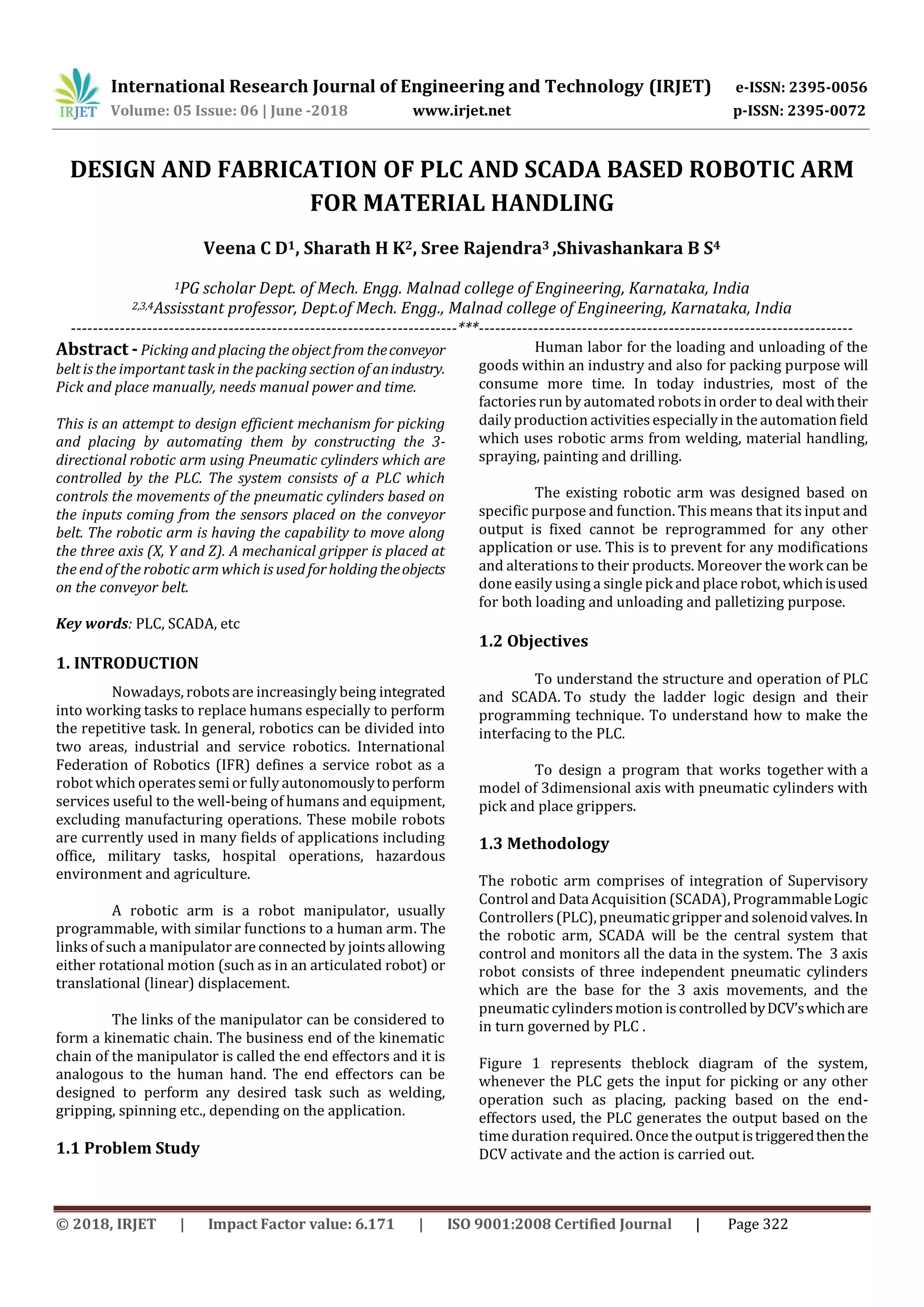 Irjet Design And Fabrication Of Plc And Scada Based Robotic Arm For Material Handling Pdf