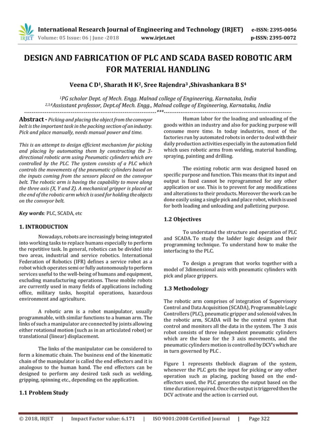 IRJET- Design and Fabrication of PLC and SCADA based Robotic Arm for ...