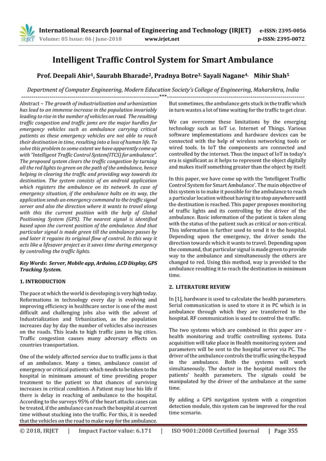 IRJET- Intelligent Traffic Control System for Smart Ambulance | PDF