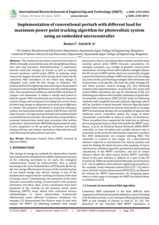 IRJET- Implementation of Conventional Perturb with different Load for Maximum Power Point ...