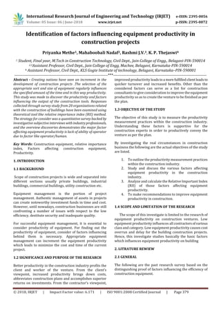 IRJET-Identification of Factors Influencing Equipment Productivity in Construction Projects | PDF