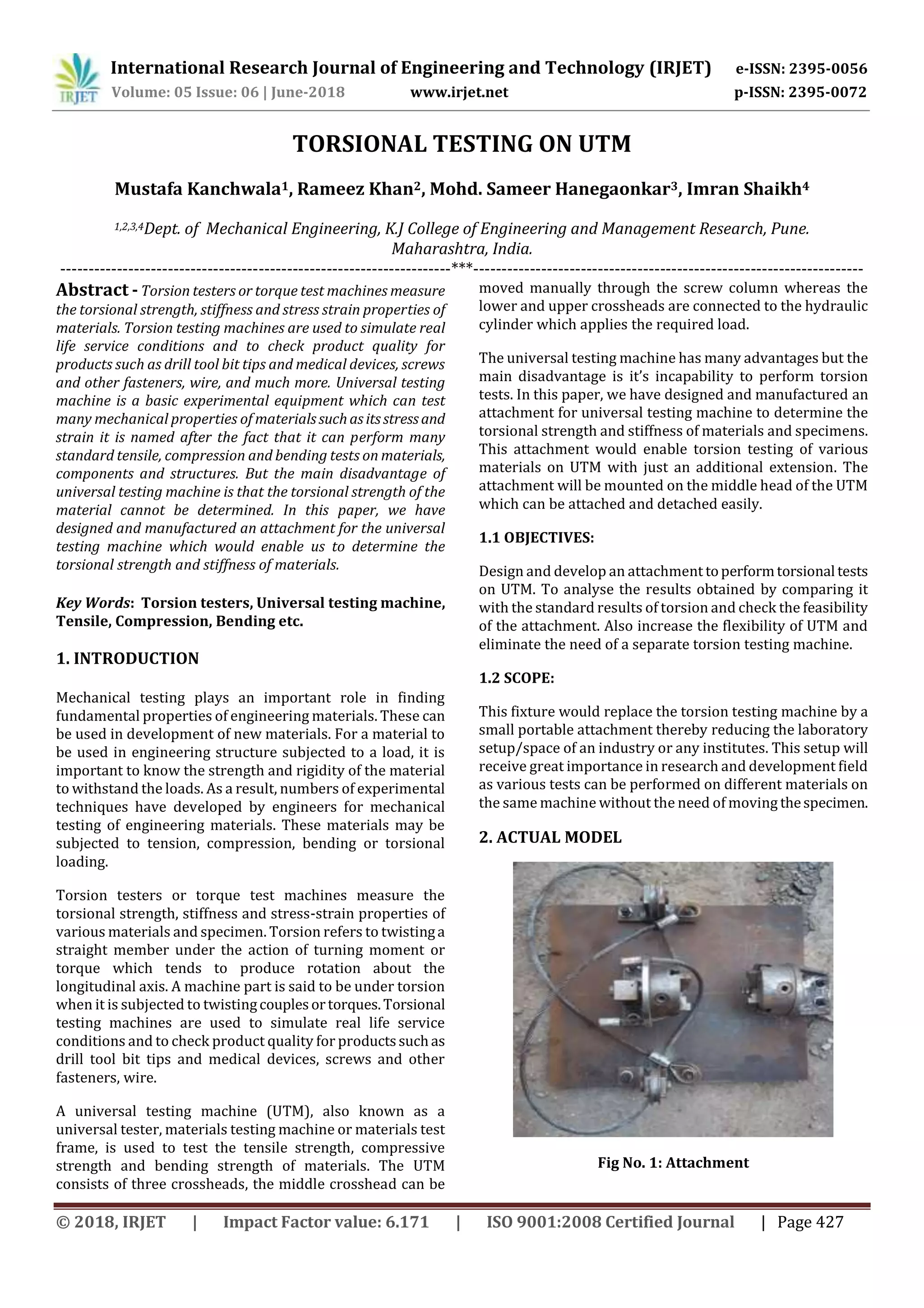 IRJET- Torsional Testing on UTM | PDF