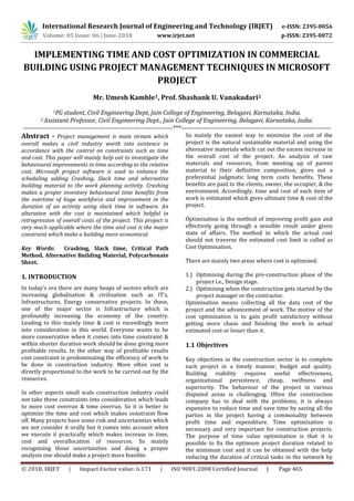 IRJET- Implementing Time and Cost Optimization in Commercial Building using Project Management ...