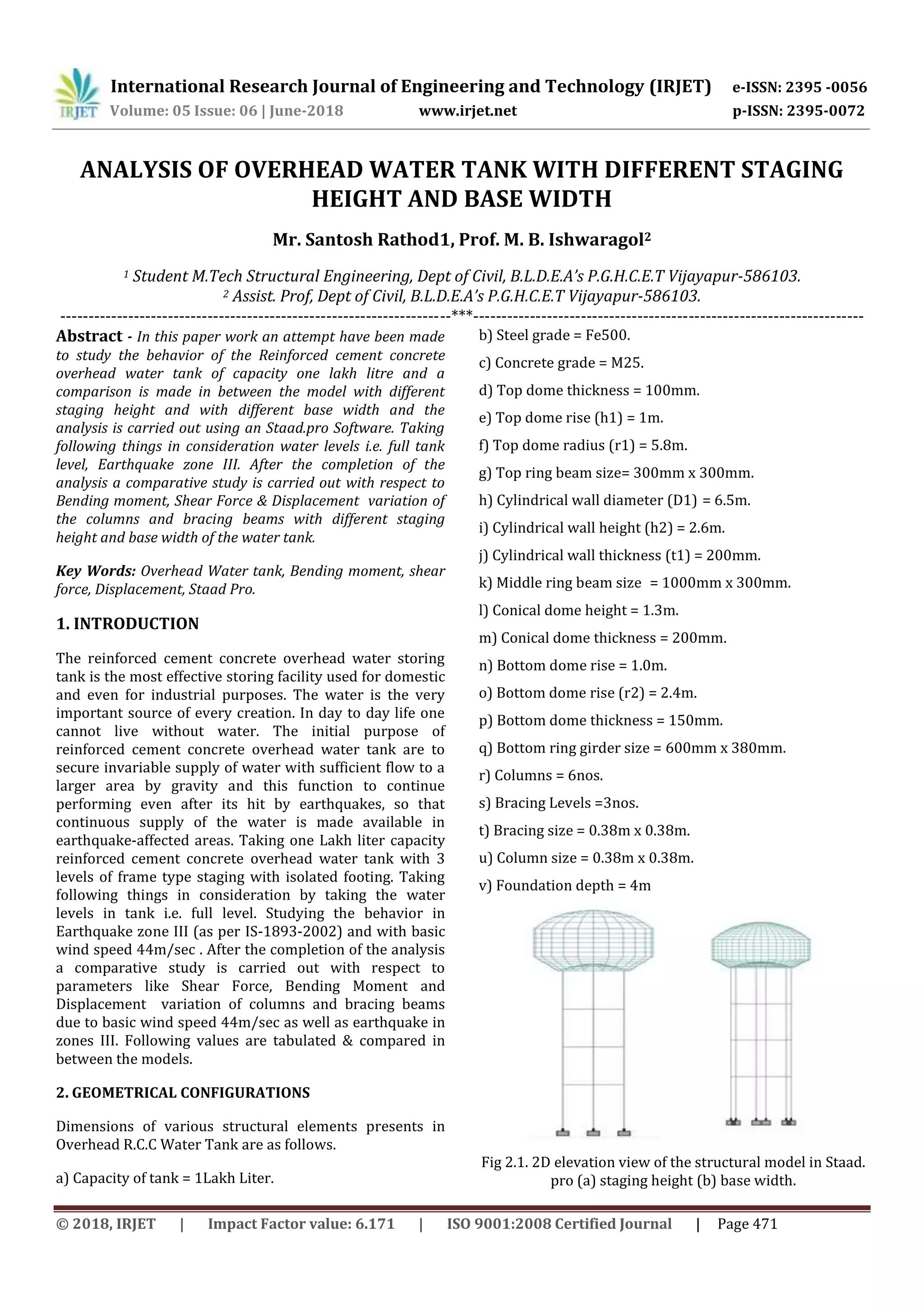 IRJET- Analysis of Overhead Water Tank with Different Staging Height ...